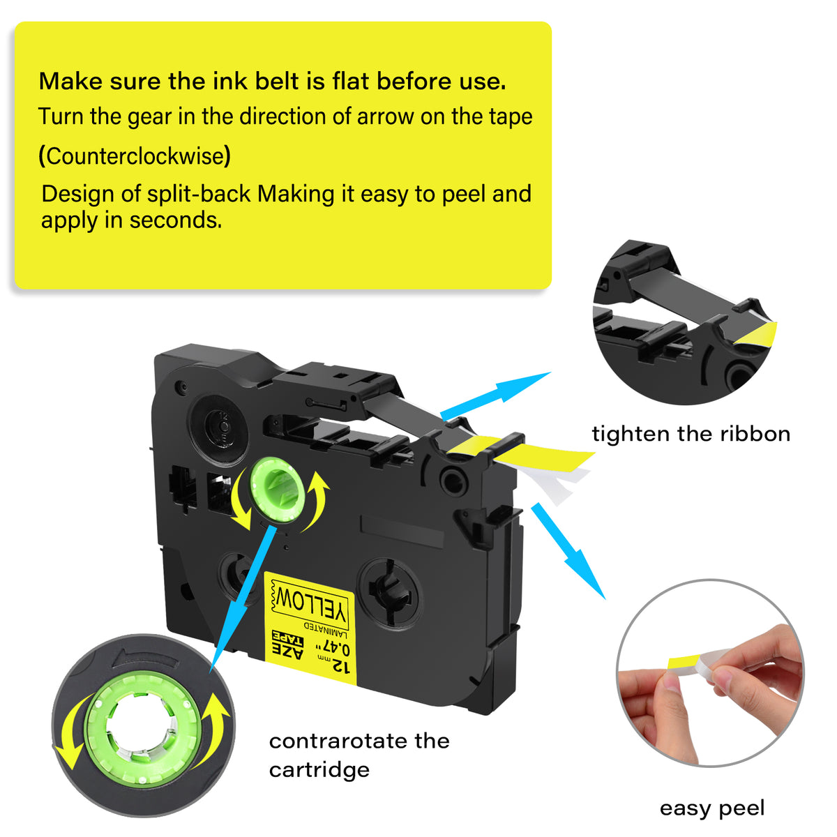 Aze-631 Strong Adhesive Laminated Label Tape - Black on Yellow 12mm ...