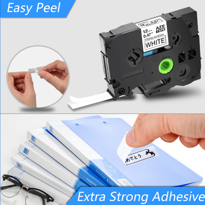 Aze-231 Strong Adhesive Laminated Label Tape - Black on White 12mm ...