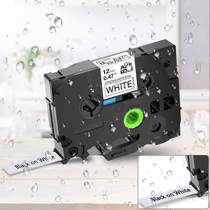 Aze-231 Strong Adhesive Laminated Label Tape - Black on White 12mm ...